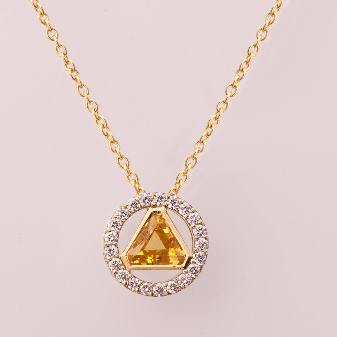 Triangle Pendant, Art Deco Pendant, Citrine Pendant, Two Tone Necklace ...