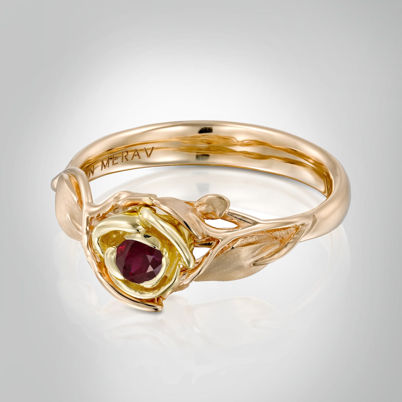 Rose Engagement Ring Two Tone Ruby Engagement Ring Unique - Etsy