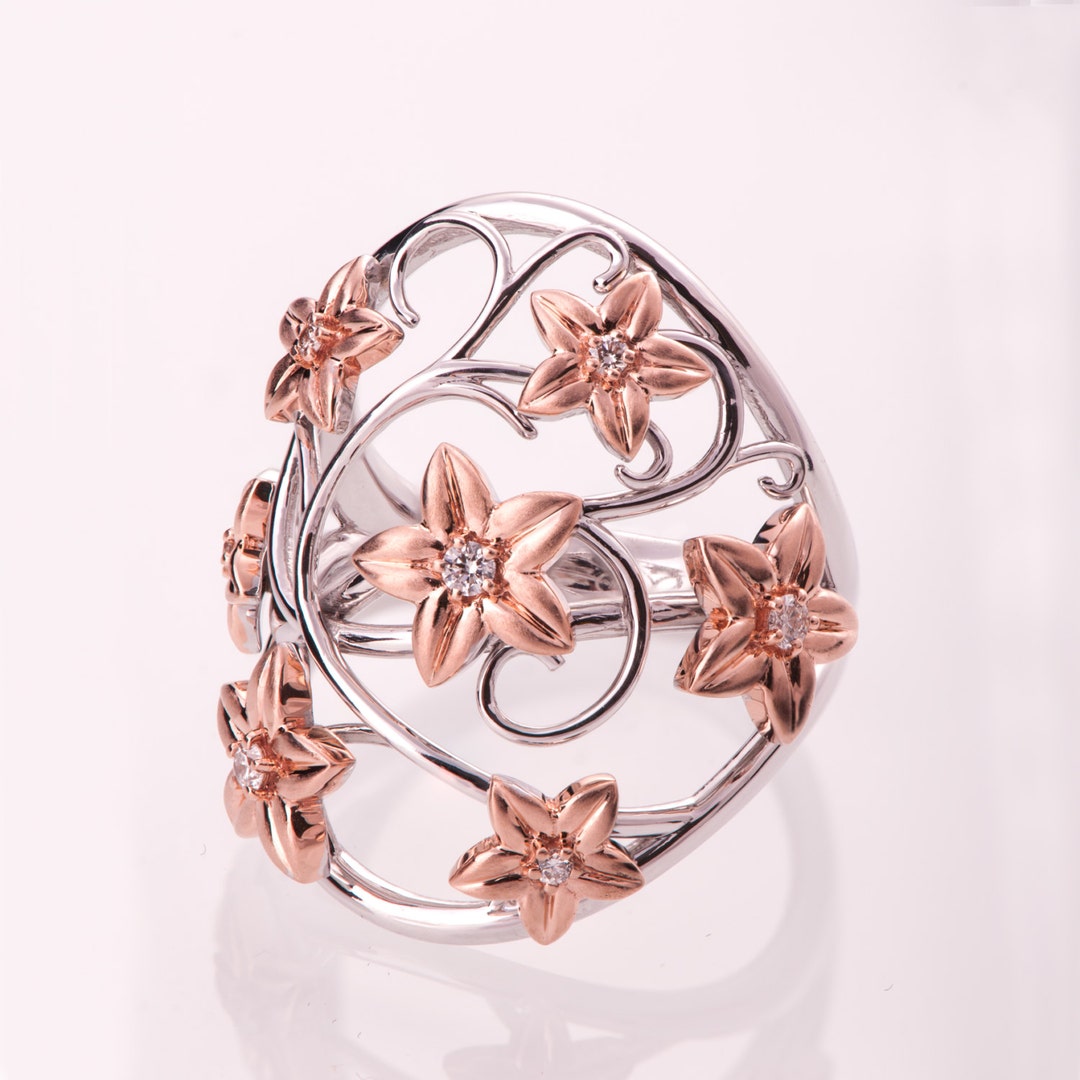Statement Flower Ring, Two Tone Flowers Ring, Cocktail Ring, Statement ...