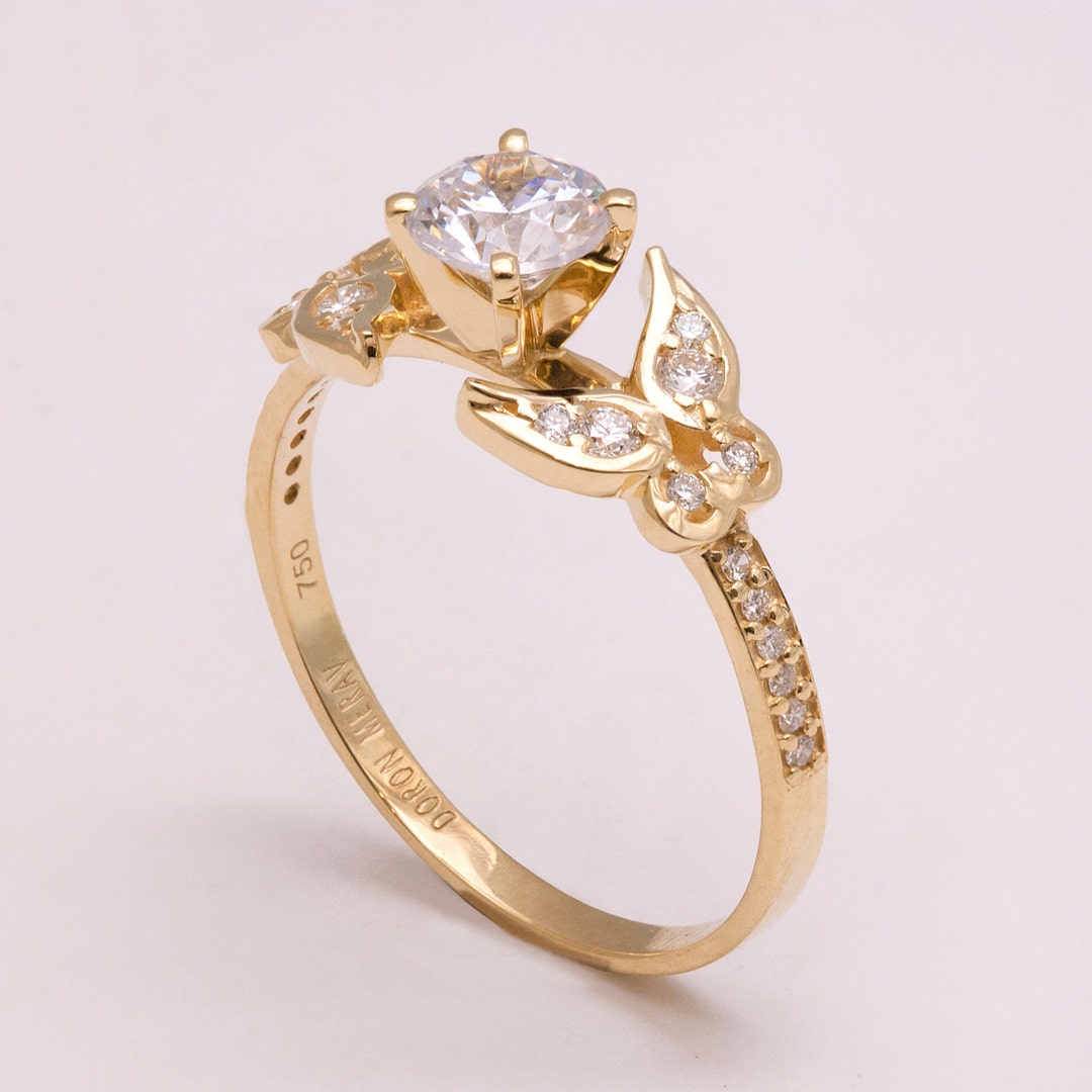 Butterfly Engagement Ring - 14K Gold and Diamond Engagement Ring ...
