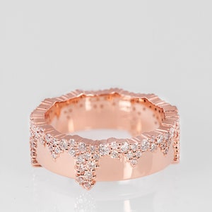 Snow Ring, Rose Gold Wedding Ring Set With a Cluster of Diamonds - Etsy