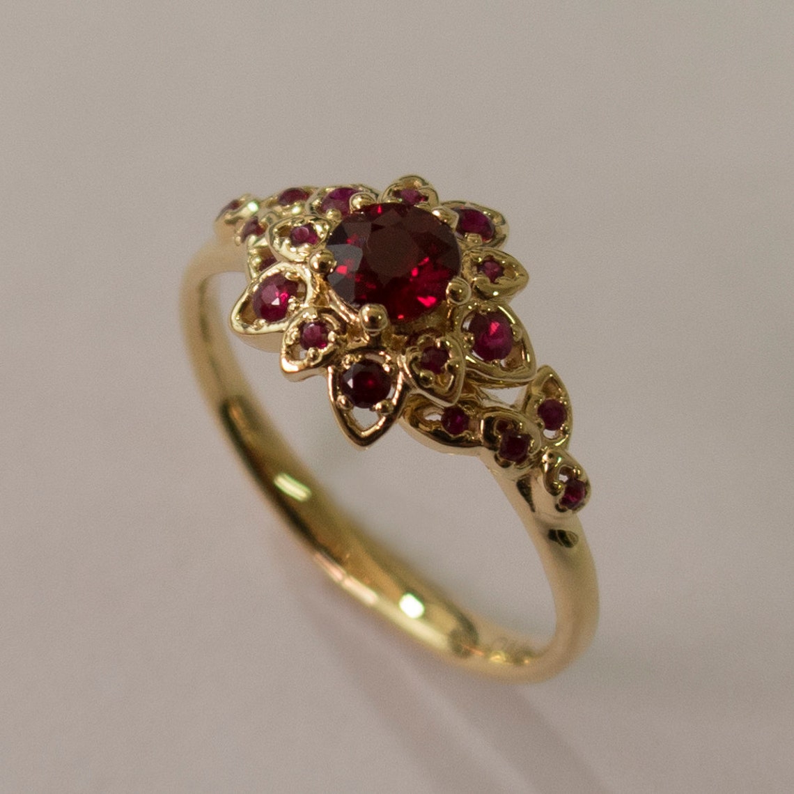 Ruby Art Deco Petal Engagement Ring No.2b - 14K Gold and Ruby ...