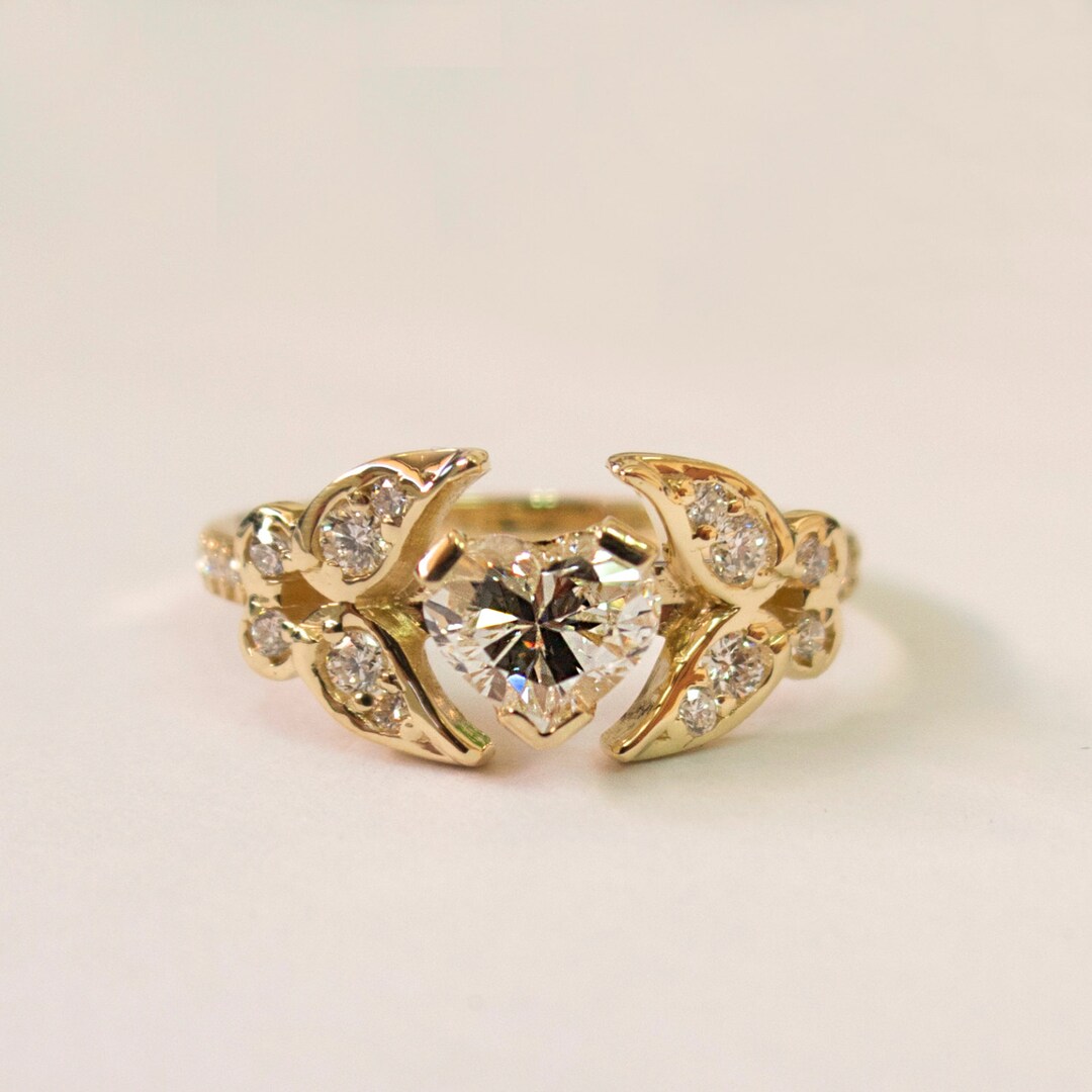 Butterfly Engagement Ring 14K Gold and Diamond Engagement Ring, Heart ...