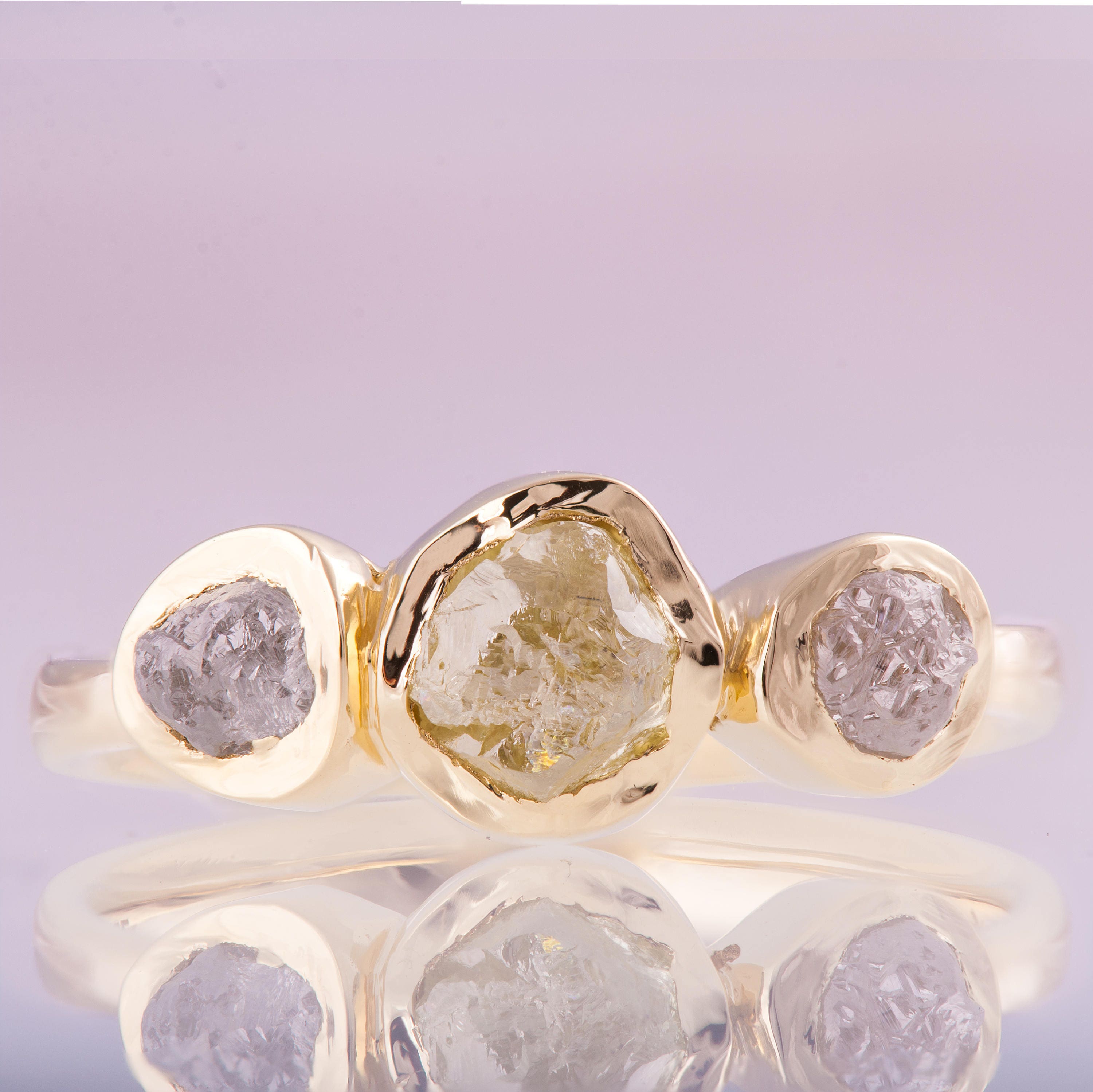 Raw Diamonds Engagement Ring Raw Diamond Ring Three Stone - Etsy