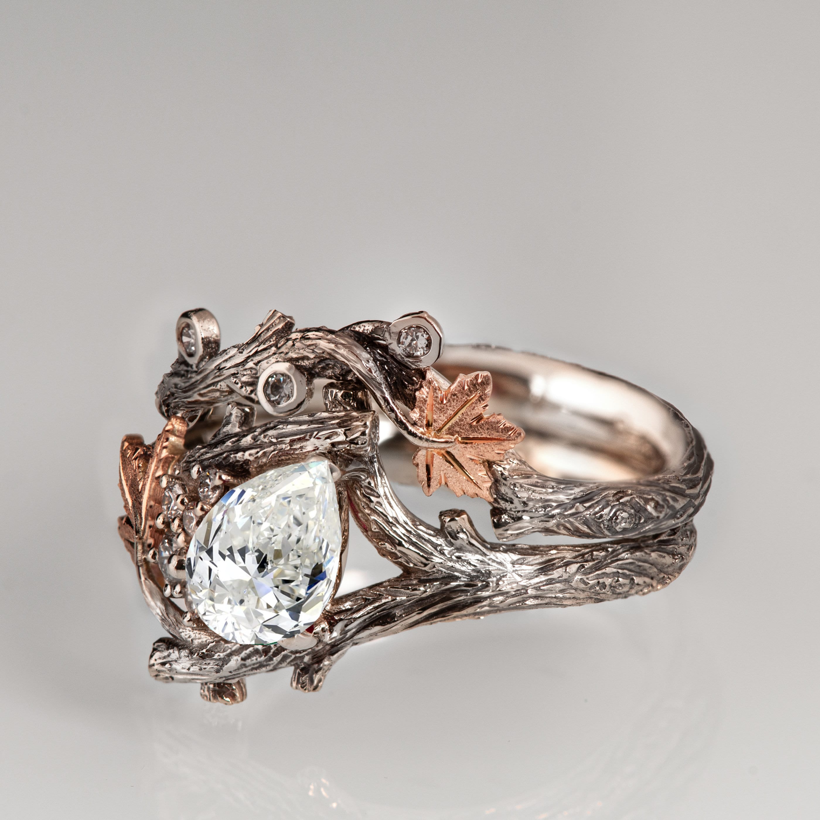 Pear Diamond Maple Leaf Ring Set: 14k Gold Twig Bridal Jewelry - Etsy