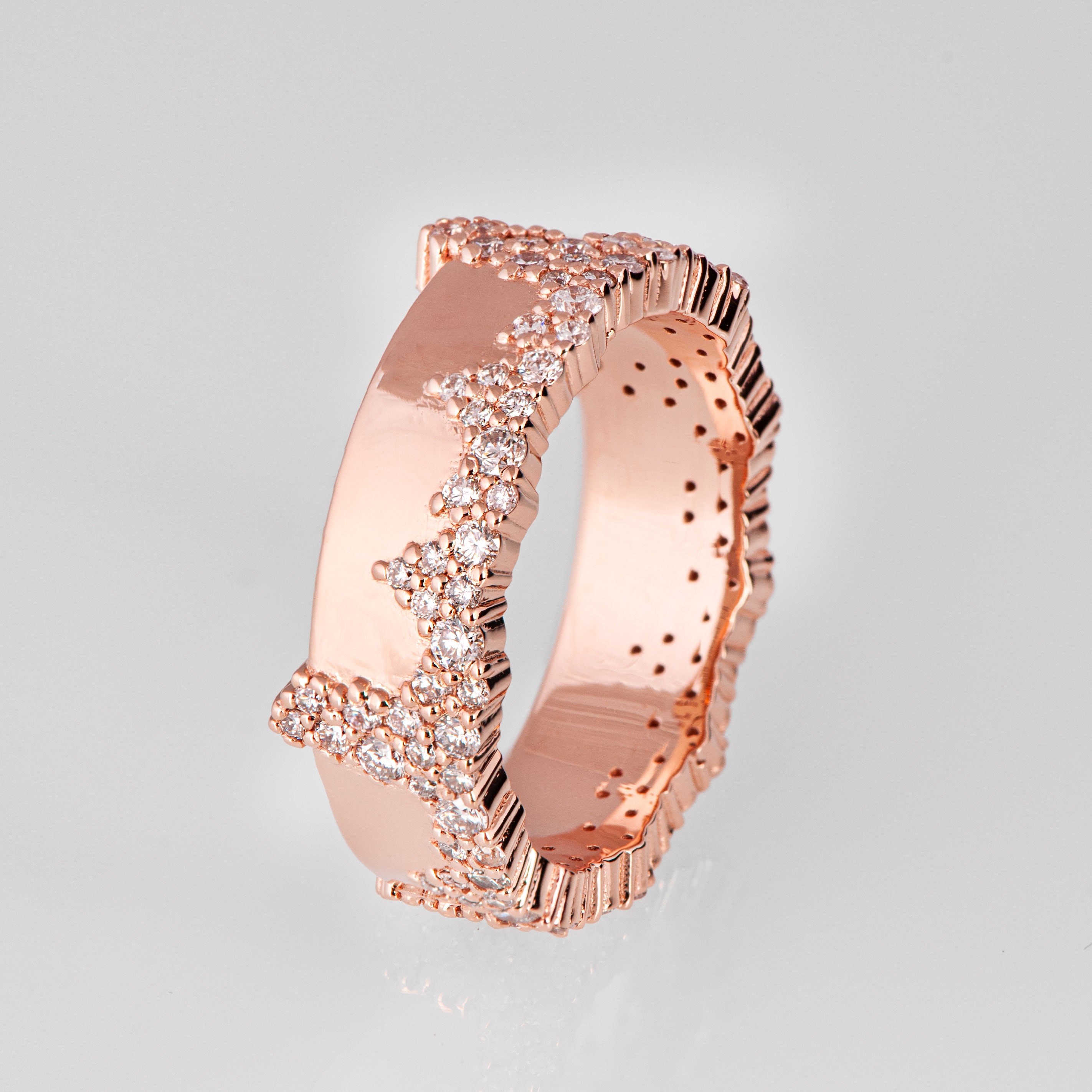Snow Ring, Rose Gold Wedding Ring Set With a Cluster of Diamonds - Etsy