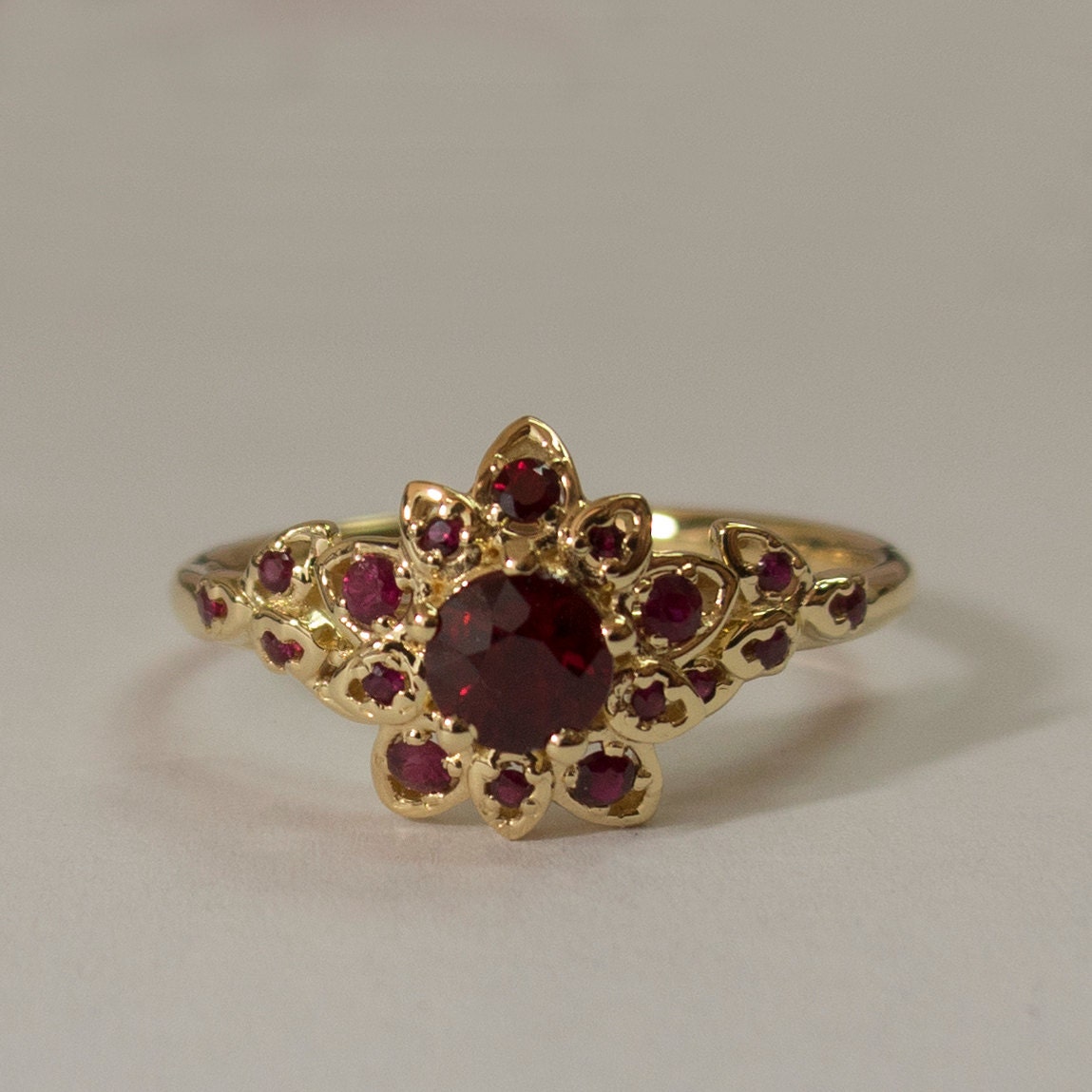 Ruby Art Deco Petal Engagement Ring No.2b - 14K Gold and Ruby ...