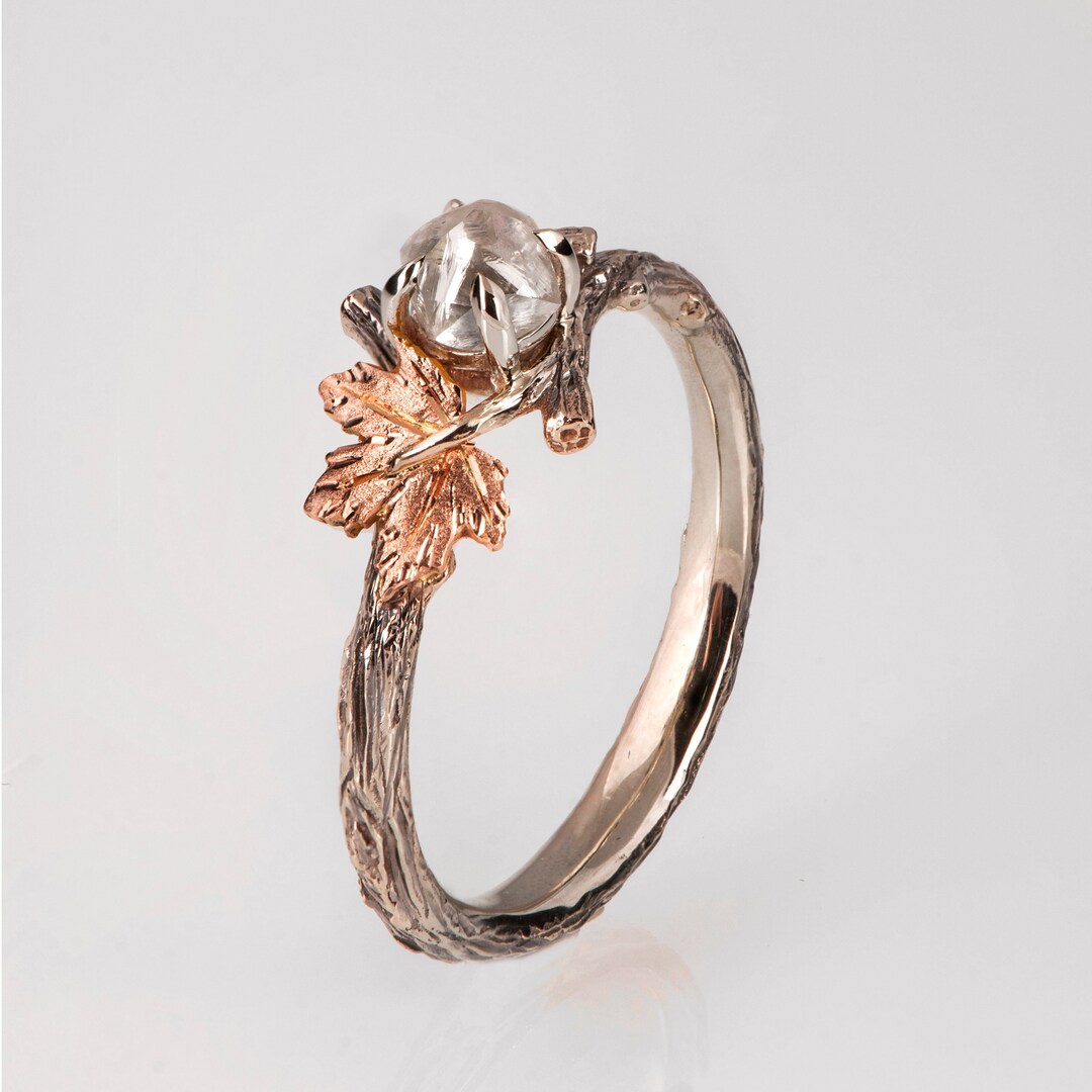 Raw Diamond Maple Leaf Ring, Twig and Leaf Rough Diamond Engagement Ring - Etsy
