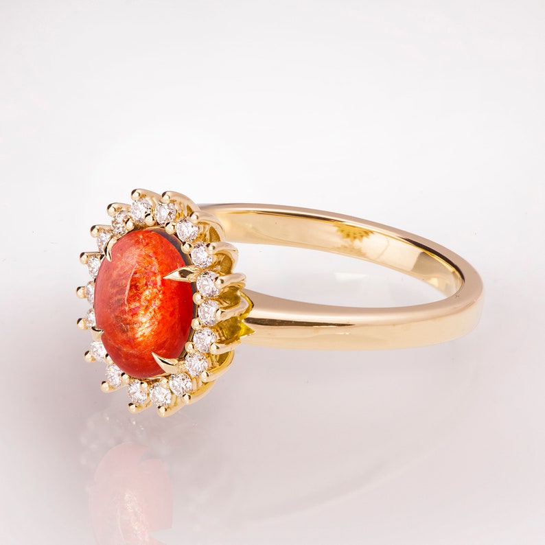 Sunstone Ring Sunstone Diamond Ring | Etsy