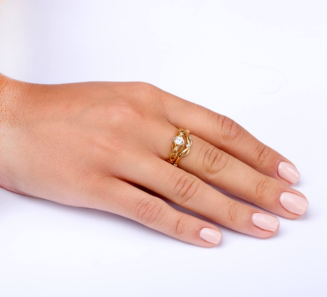Celtic Wedding Set, 14K Gold and Diamond Bridal Set, Bridal Set, Unique ...
