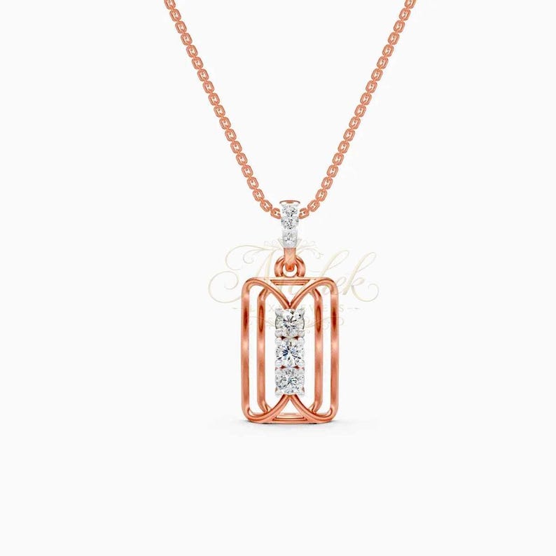 Geometric Diamond Bar Pendant, 9K/14K/18K Gold, Modern Minimal Fine ...