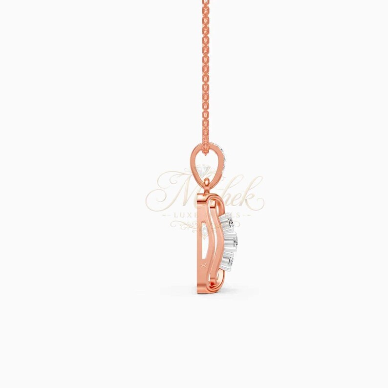 Geometric Diamond Bar Pendant, 9K/14K/18K Gold, Modern Minimal Fine ...