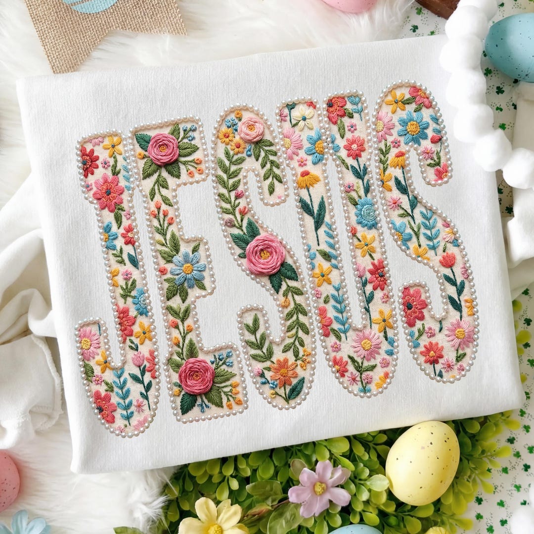 Floral Easter Jesus Patchwork Pearls PNG, Easter PNG, Floral Retro ...