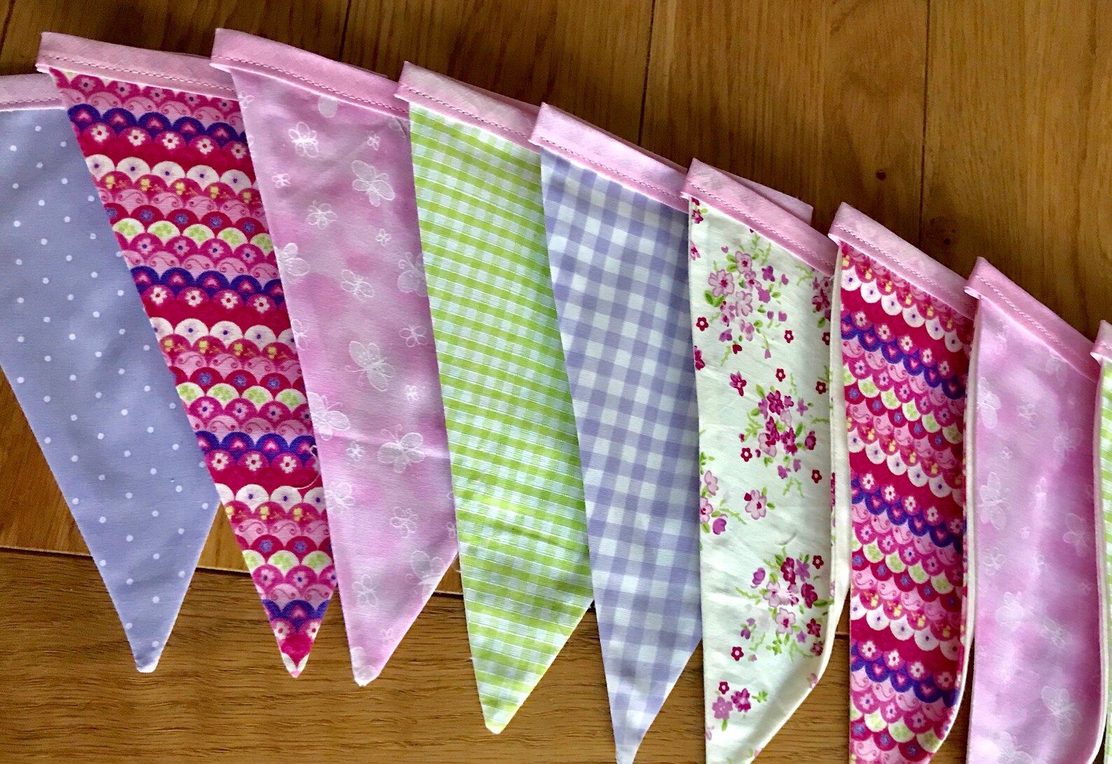 Girl Bunting Lilac Green Pink Banner 10 Large Flags Over 6ft Length - Etsy