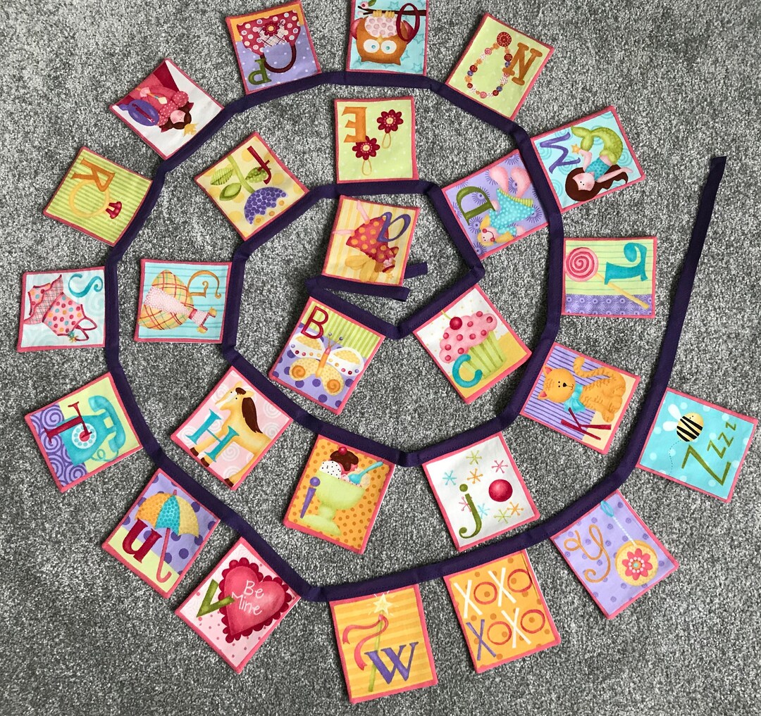 Alphabet Bunting Banner 26 Square Flags Over 9ft Long Nursery - Etsy