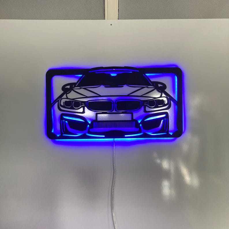 M4 Car Silhouette LED Wall Sign: Garage Decor for Car Enthusiasts - Etsy