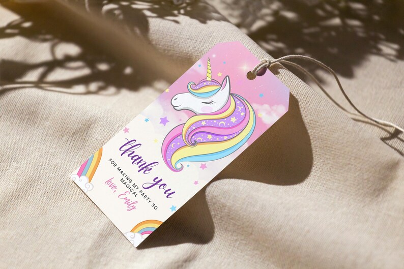 Unicorn Birthday Party Favor Tags Printable Gift Label Magical Rainbow ...