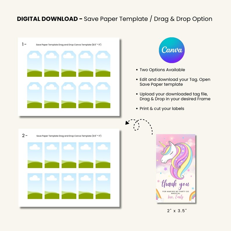 Unicorn Birthday Party Favor Tags Printable Gift Label Magical Rainbow ...
