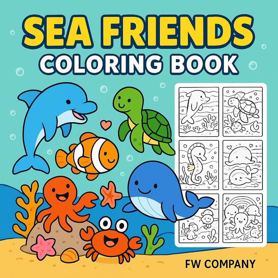 Sea Friends Coloring Pages | Cute Sea Creatures Printable Book for Kids ...