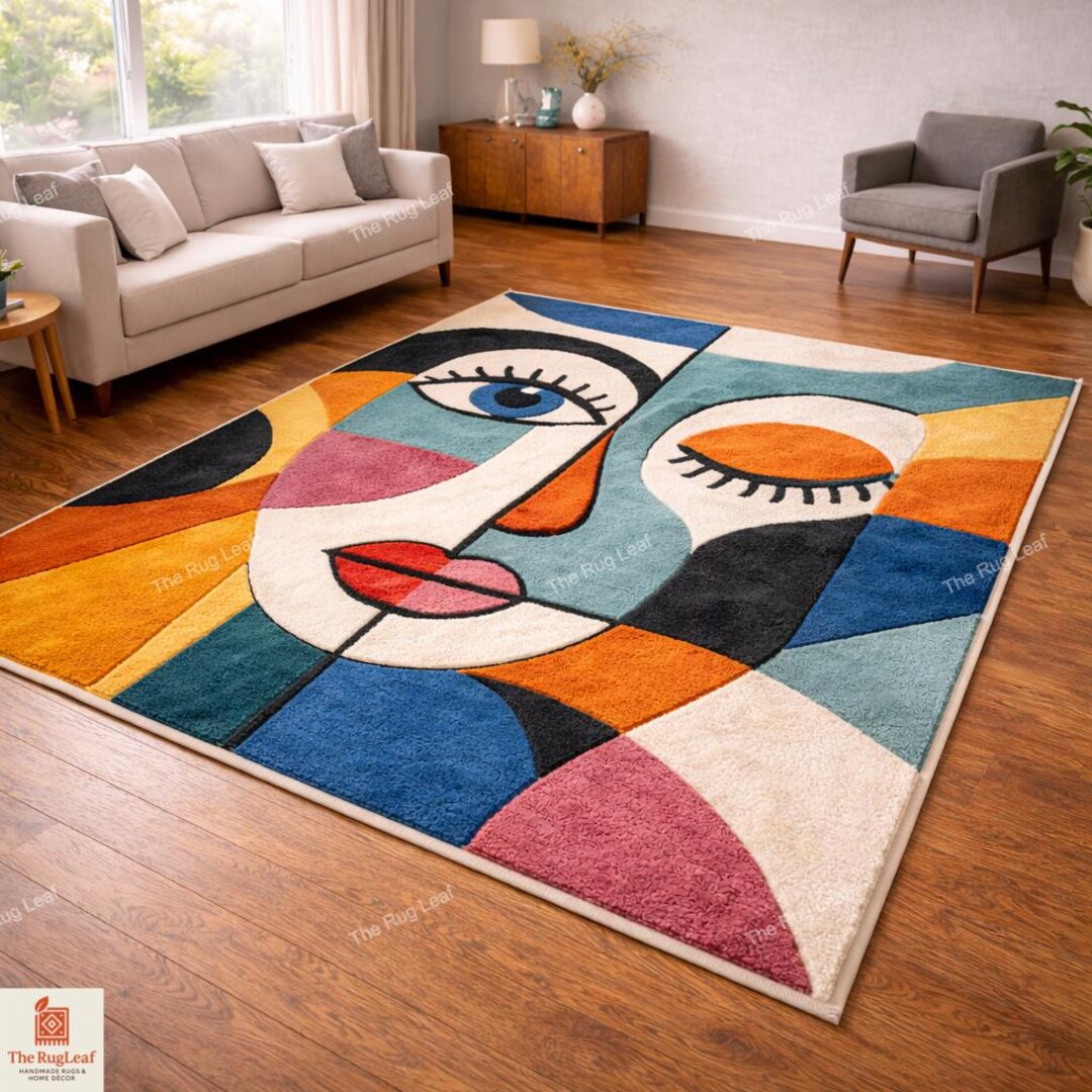 Hand-tufted Wool Rug – Abstract Face, Modern Cubist Art - Etsy