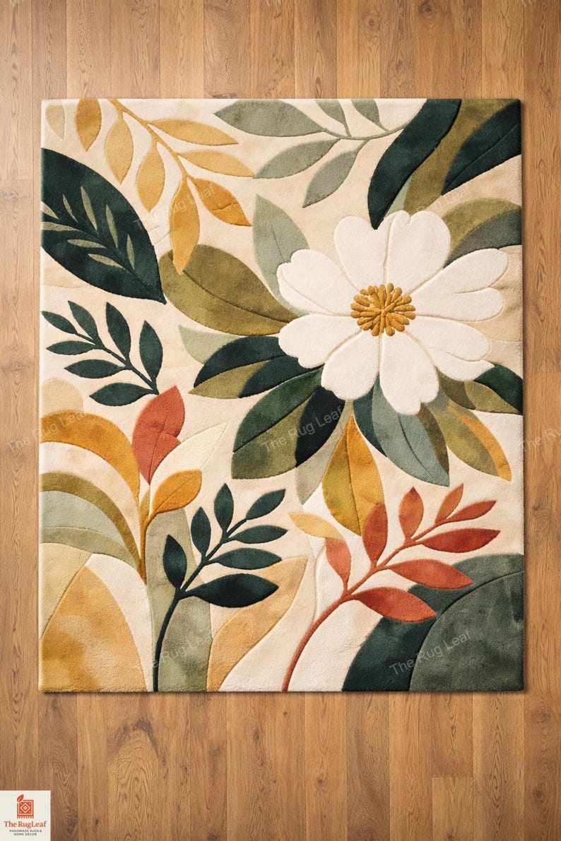 Botanical Area Rug With Bold Leaf & Floral Design – Vibrant Nature ...