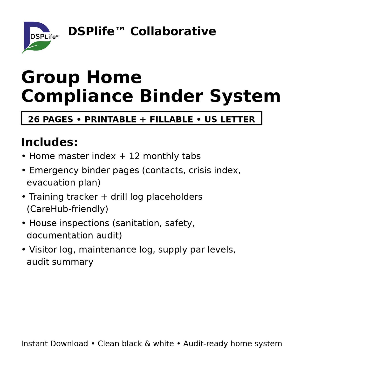 Group Home Compliance Binder | Residential Logs, Monthly Tabs ...