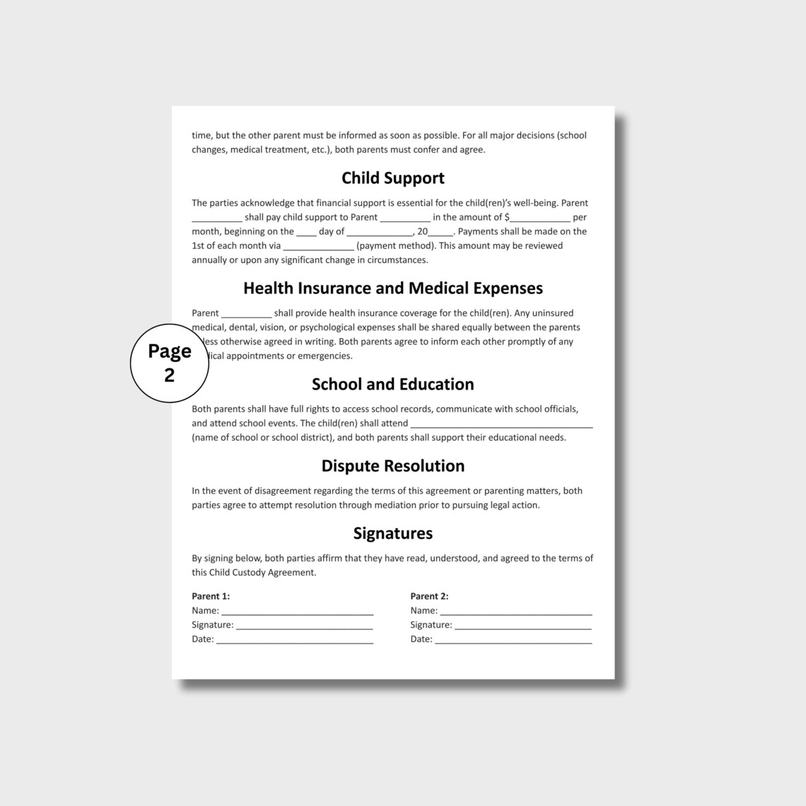 Child Custody Agreement, Customizable Co-parenting Form Template ...