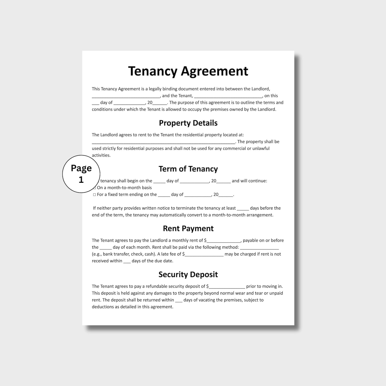 Tenancy Agreement, Customizable Rental Agreement Form, Printable ...