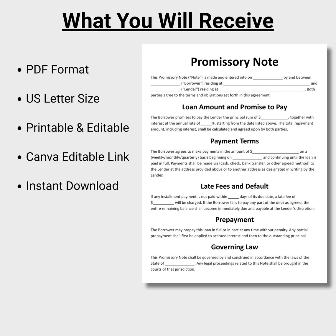 Promissory Note, Customizable Personal Loan Agreement Form Template ...