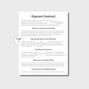Daycare Contract, Customizable Daycare Form Template, Printable Daycare ...
