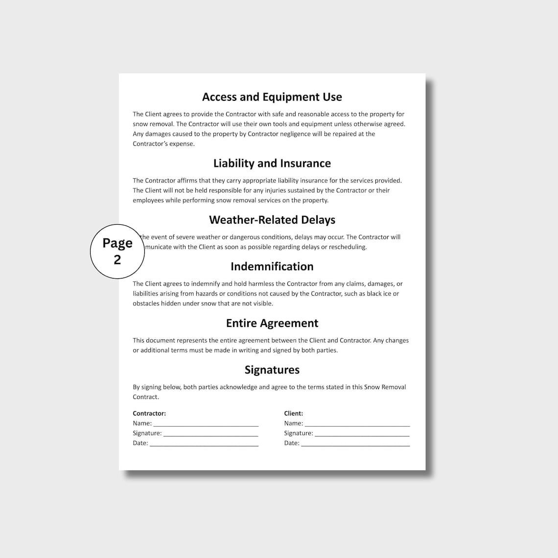 Snow Removal Contract, Customizable Residential Snow Plowing Contract ...