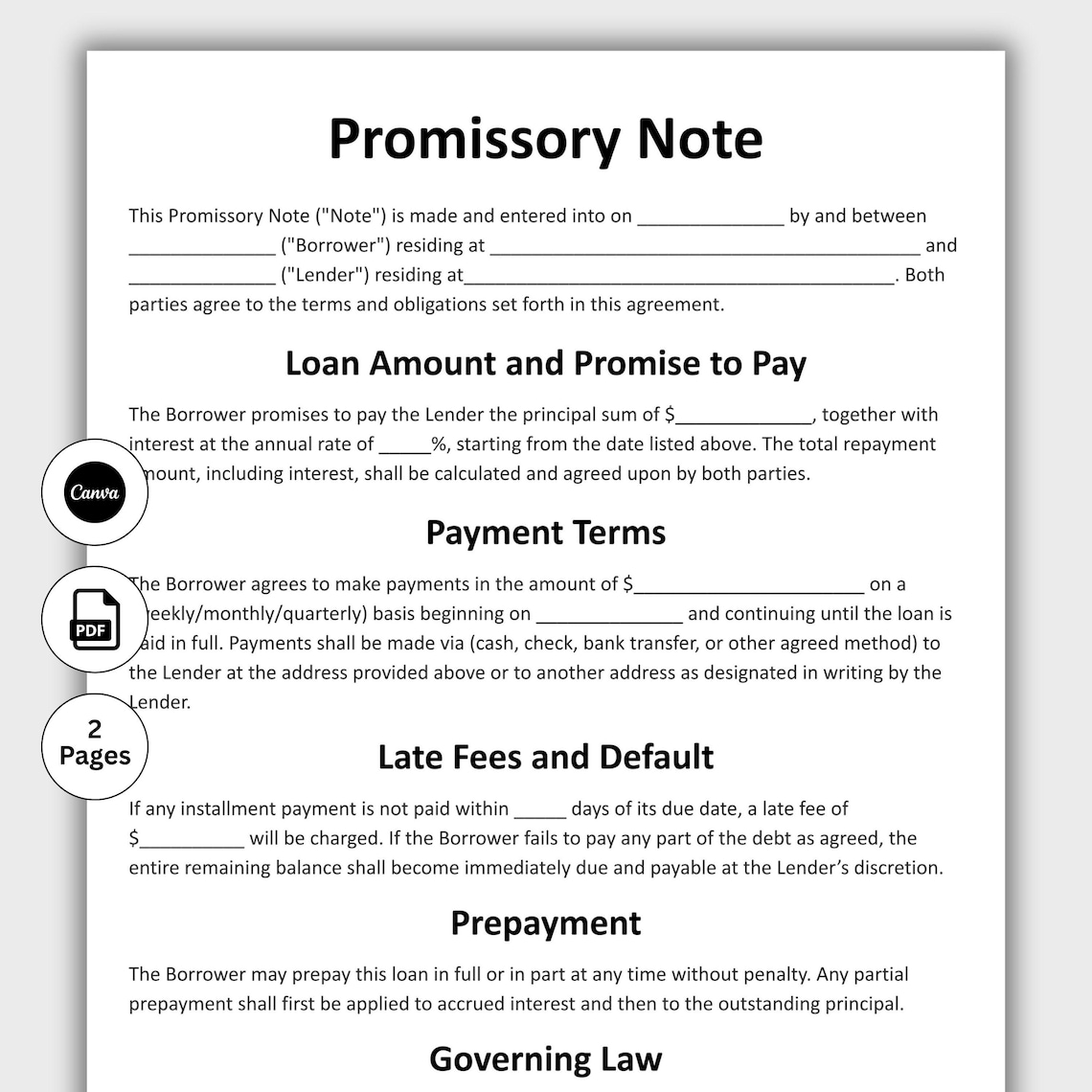 Promissory Note, Customizable Personal Loan Agreement Form Template ...