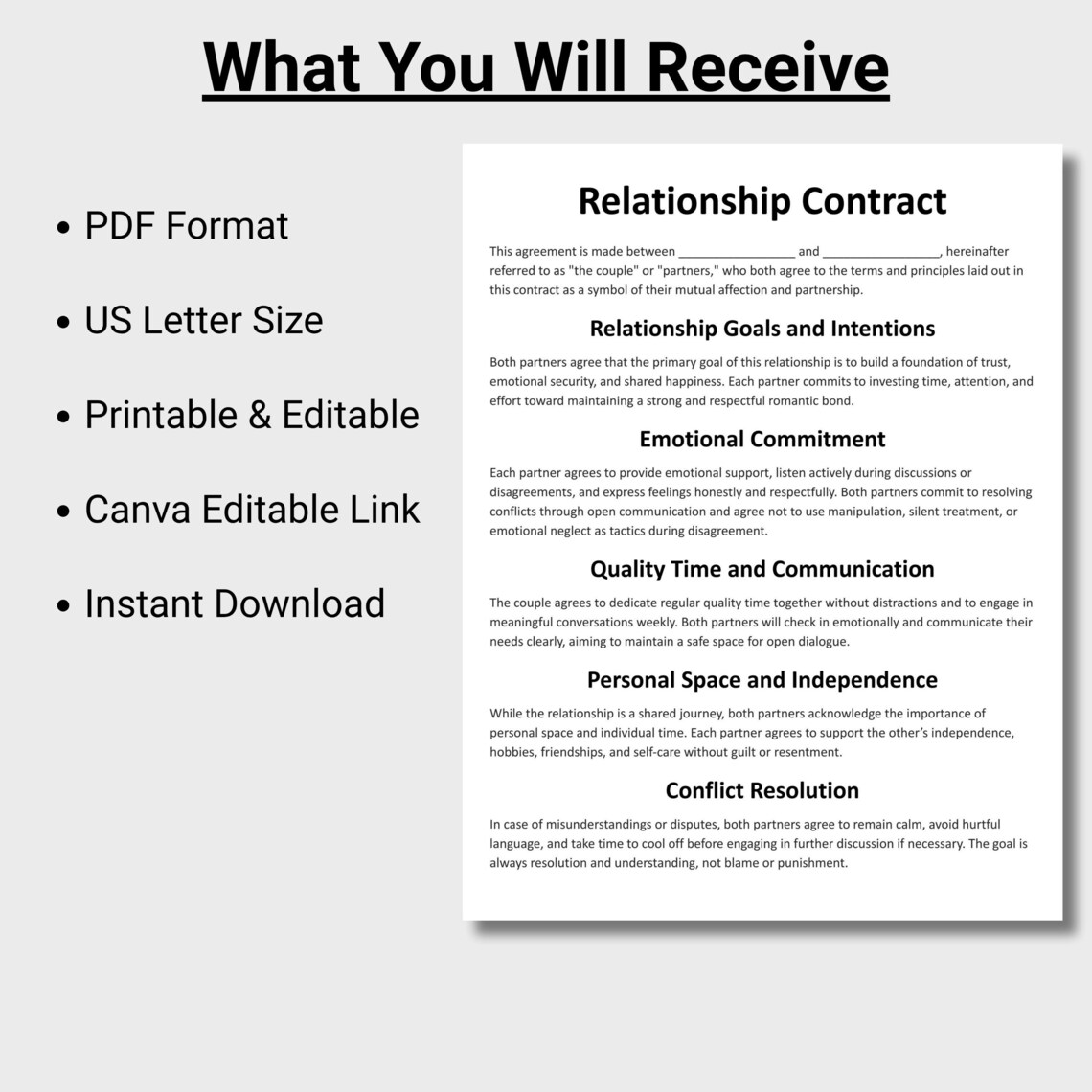 Relationship Contract, Customizable Couples Agreement Form Template ...