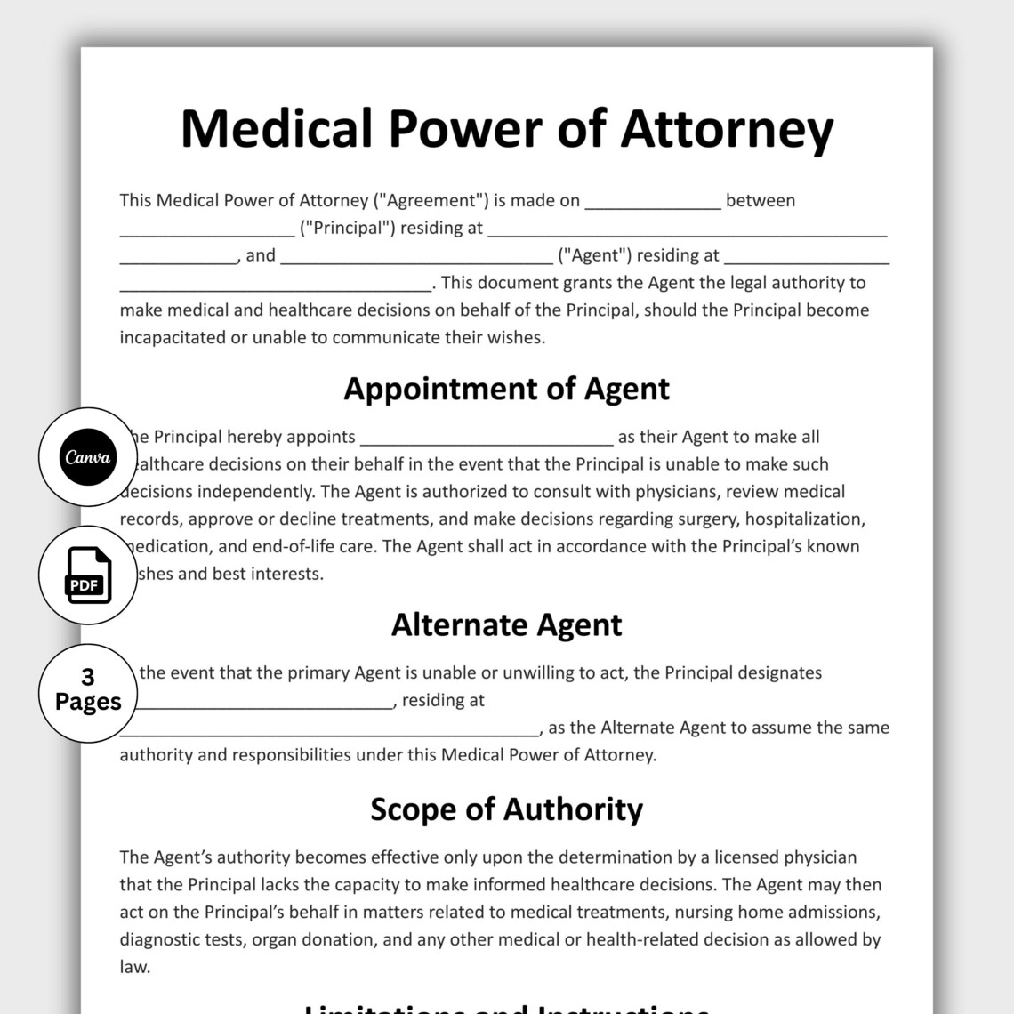 Medical Power of Attorney, Customizable Health Care Power of Attorney ...