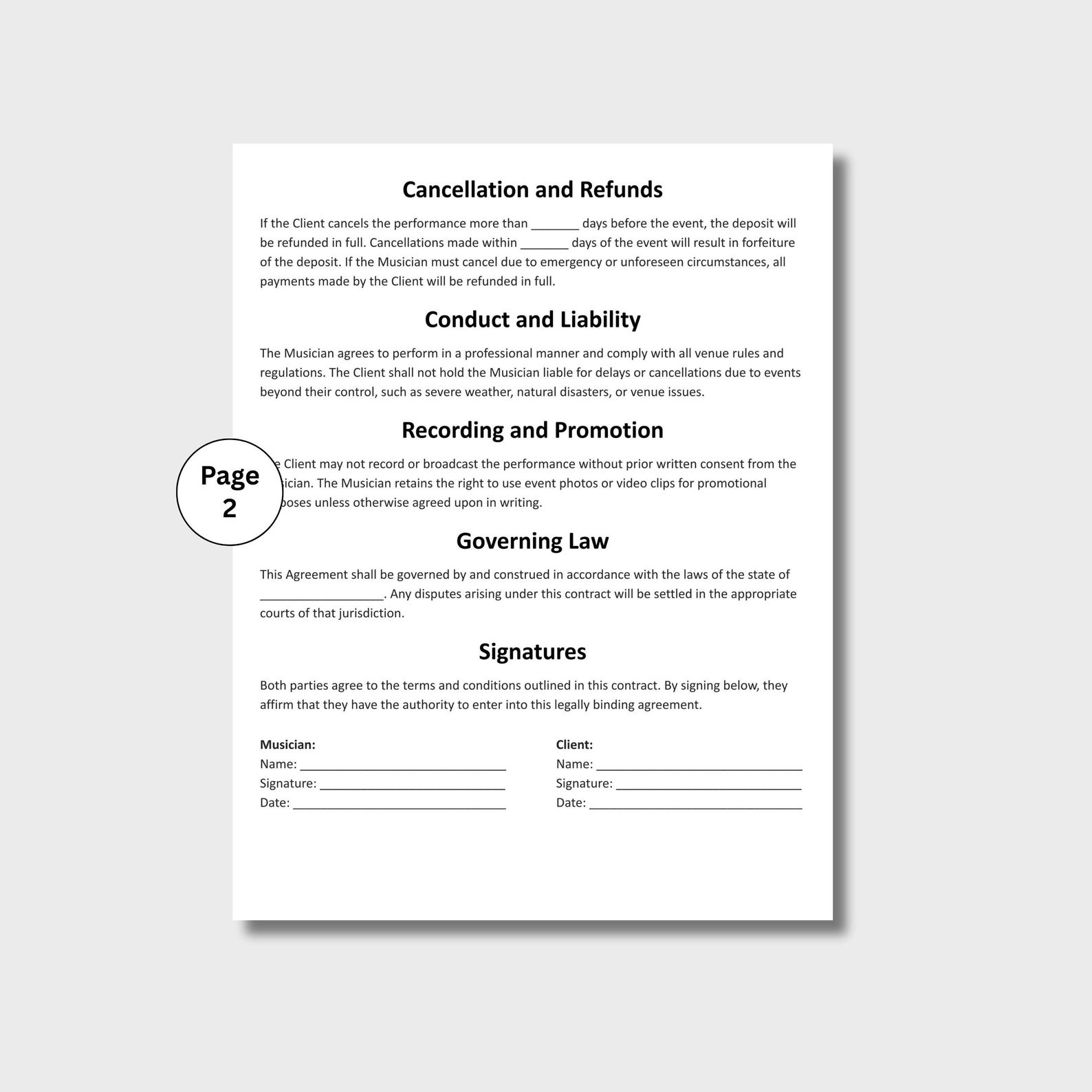 Musician Contract, Customizable Musician Collaboration Form Template ...