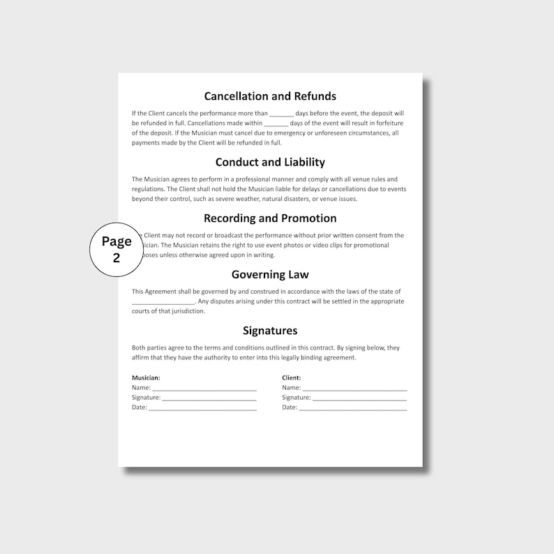 Musician Contract, Customizable Musician Collaboration Form Template ...