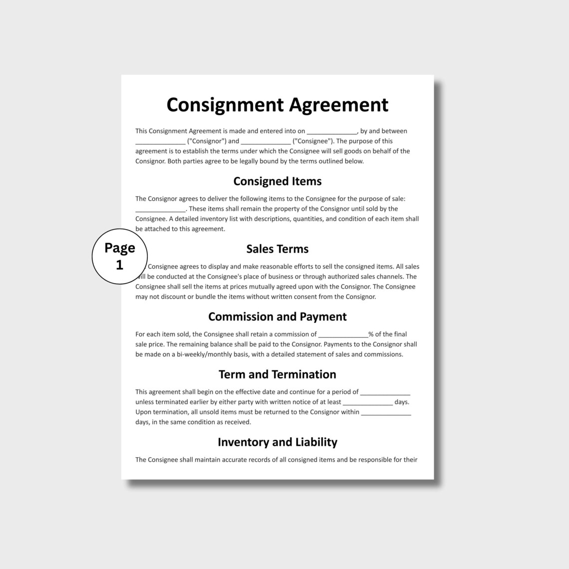 Consignment Agreement, Customizable Consignment Contract Form Template ...