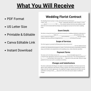 Wedding Florist Contract, Customizable Event Decor Floral Agreement ...