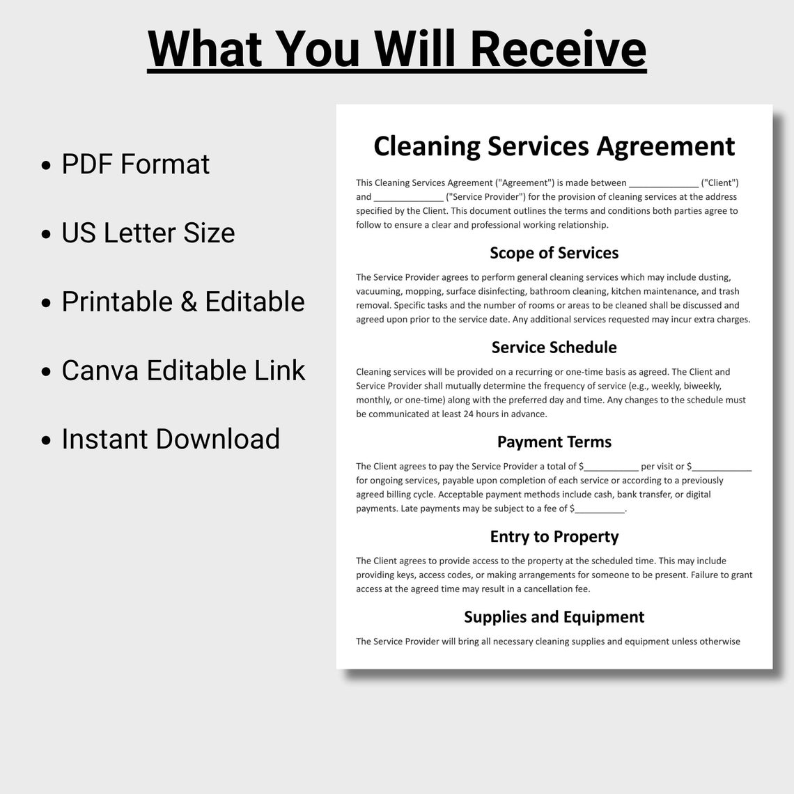 Cleaning Service Contract, Customizable Cleaning Business Form Template ...