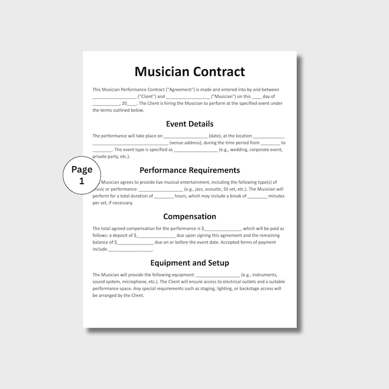Musician Contract, Customizable Musician Collaboration Form Template ...