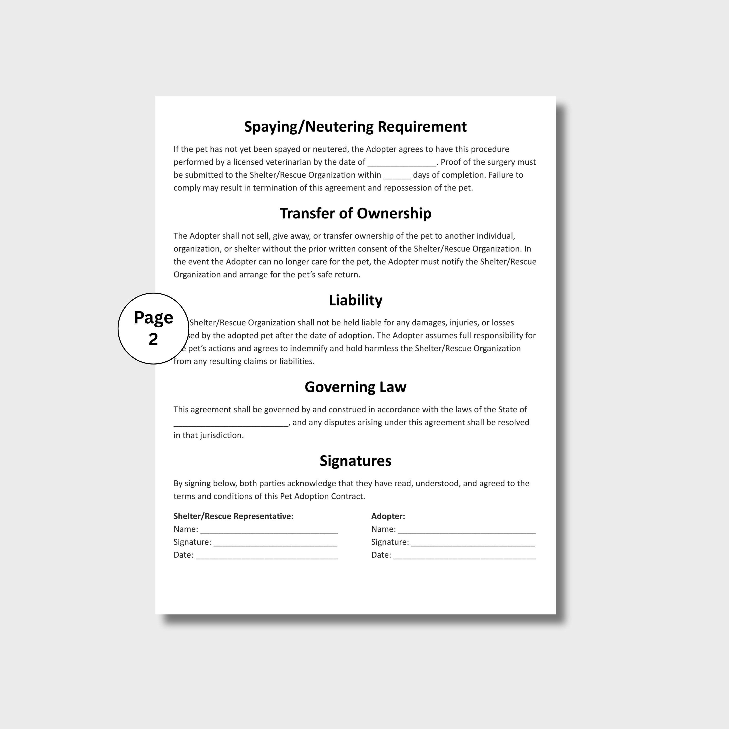 Pet Adoption Contract, Customizable Animal Adoption, Dog, Cat Adoption ...