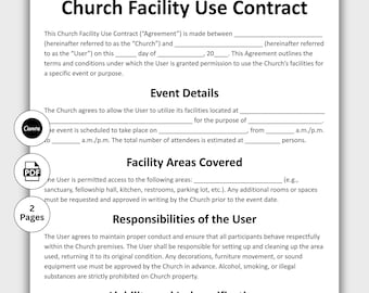 One Page Church Facility Use Contract, Editable Church Rental Agreement for Events Form Template ...