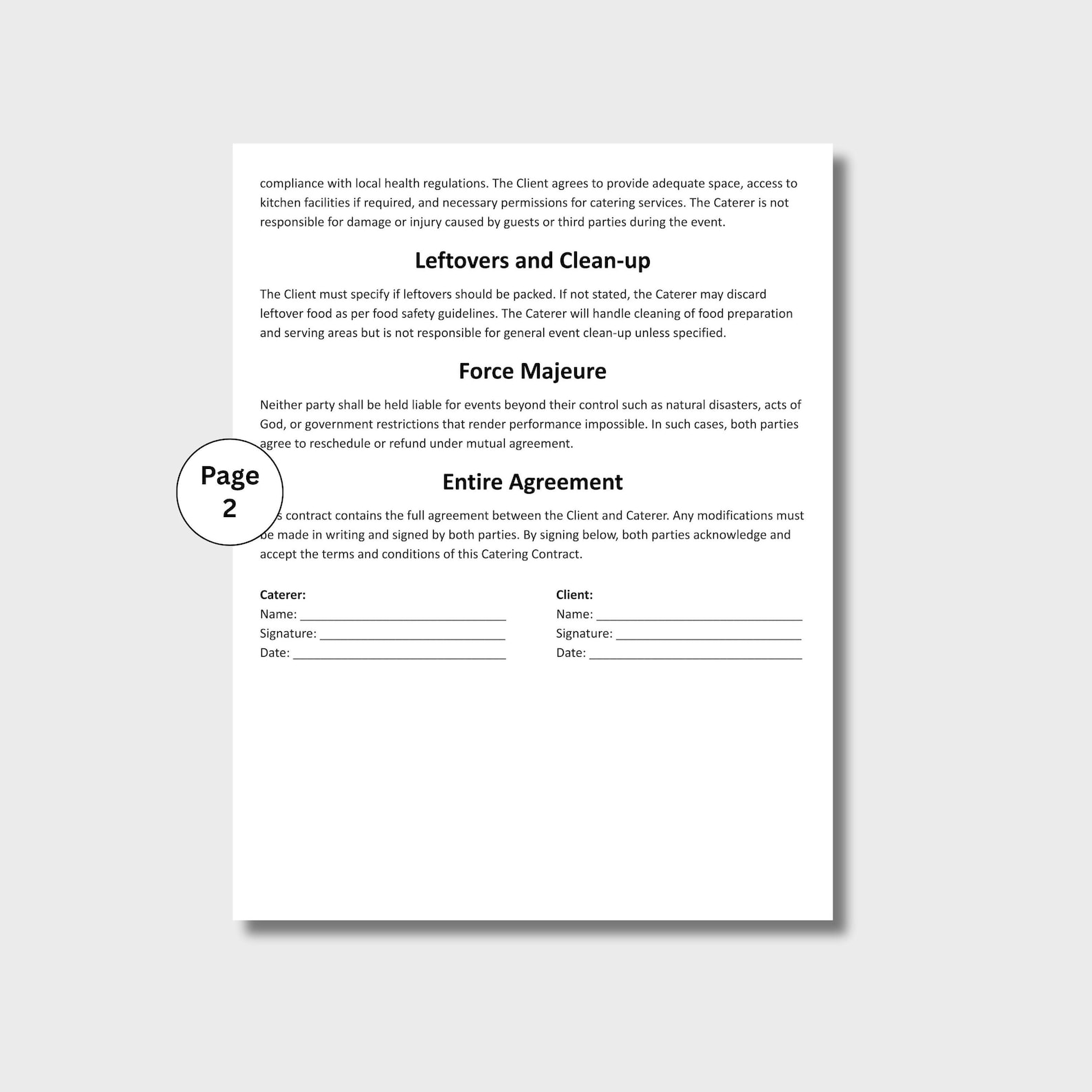 Catering Contract, Customizable Catering Service Agreement Template ...