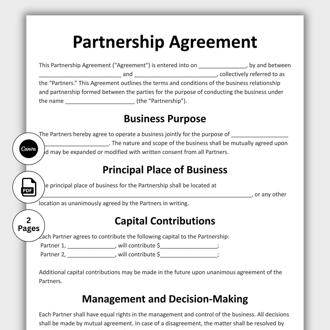 Partnership Agreement, Customizable 50-50 Business Contract Form ...