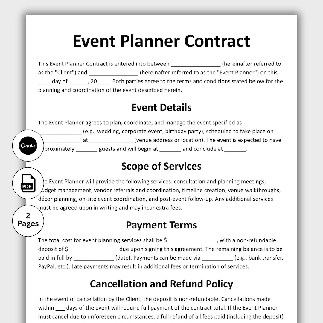 Event Planner Contract, Customizable Event Planner Client Form Template ...