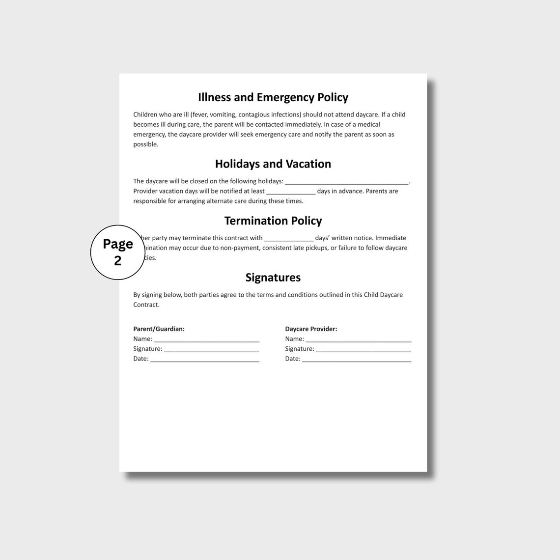 Child Daycare Contract, Customizable Daycare Paperwork Form Template ...