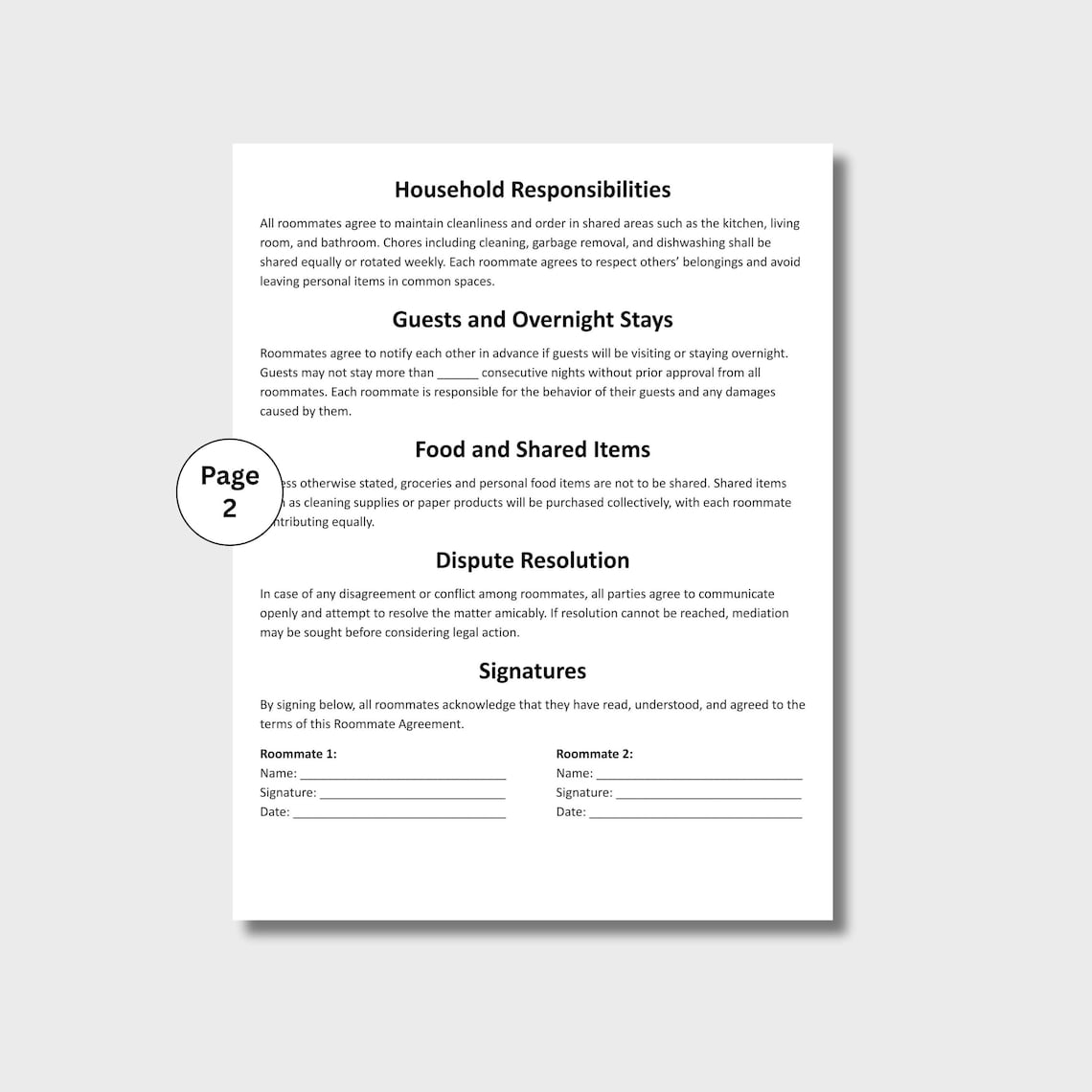 Roommate Agreement, Customizable Roommate Rental Contract Form Template ...