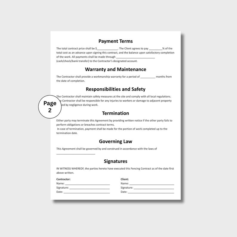 Fencing Contract, Customizable Fence Contract Form Template, Printable ...