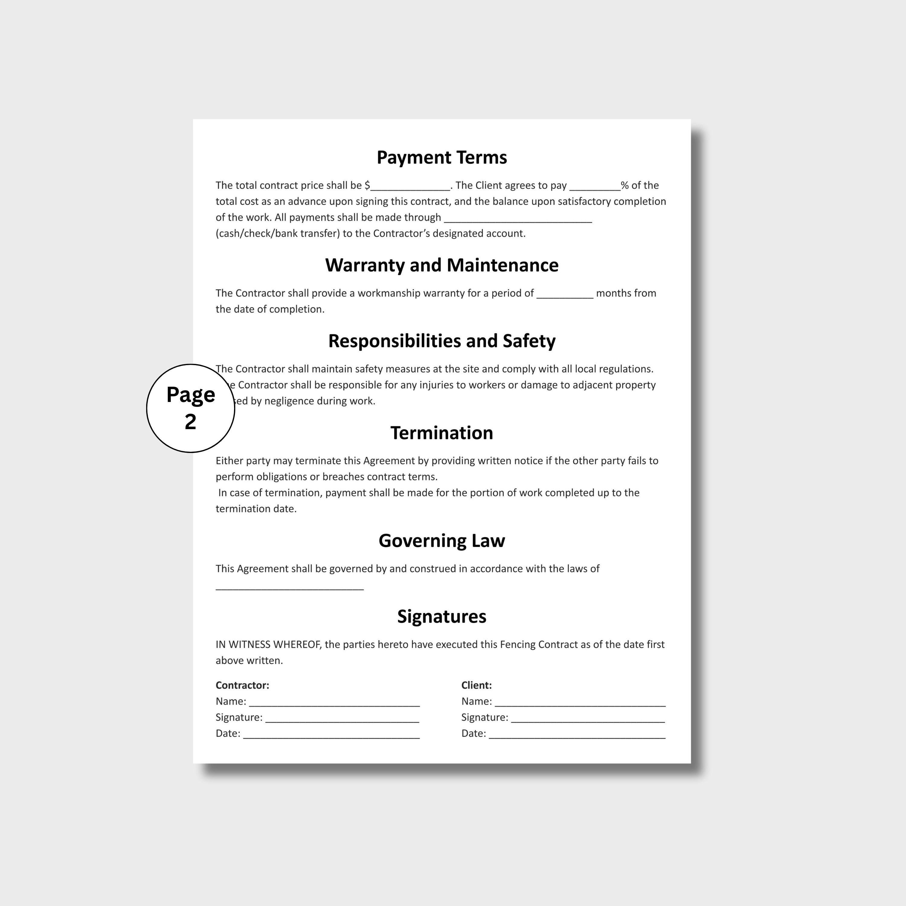 Fencing Contract, Customizable Fence Contract Form Template, Printable ...