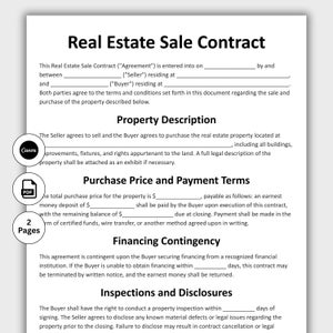 Real Estate Sale Contract, Customizable Purchase Agreement Form ...